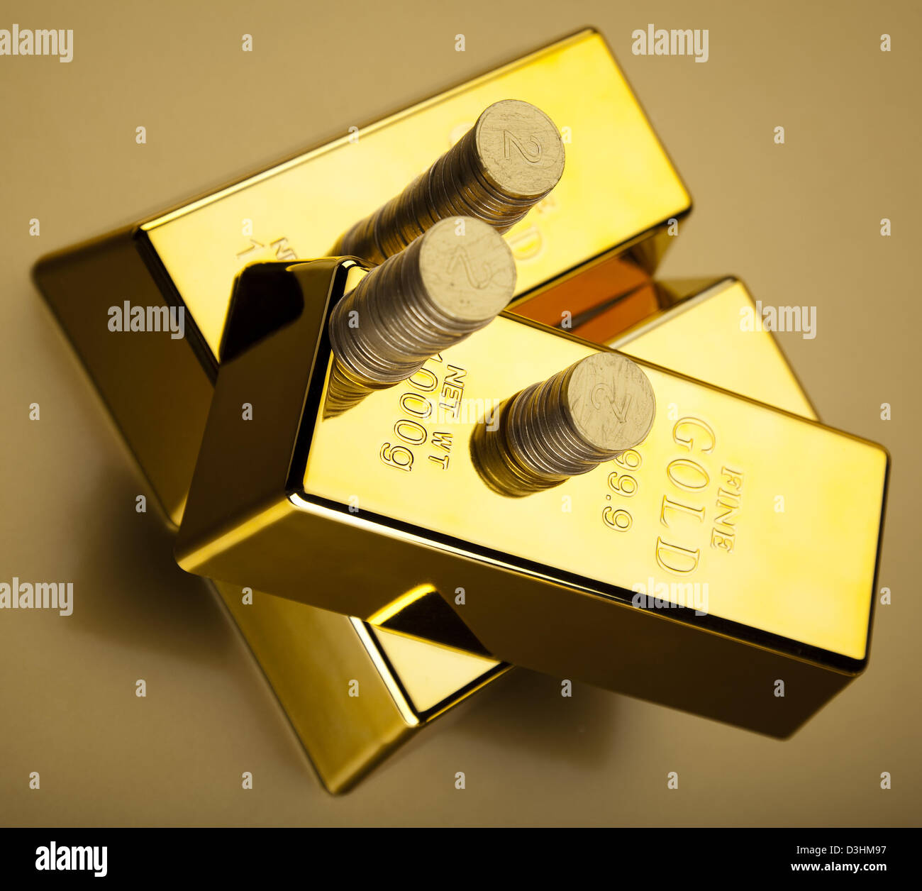 Gold bullion with coins Stock Photo - Alamy