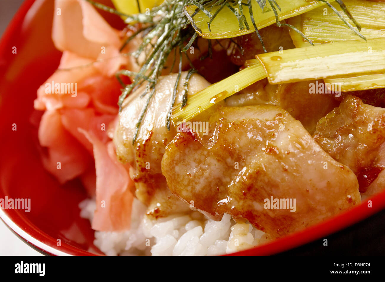 Chicken with rice and bamboo.Japanese Food Stock Photo - Alamy