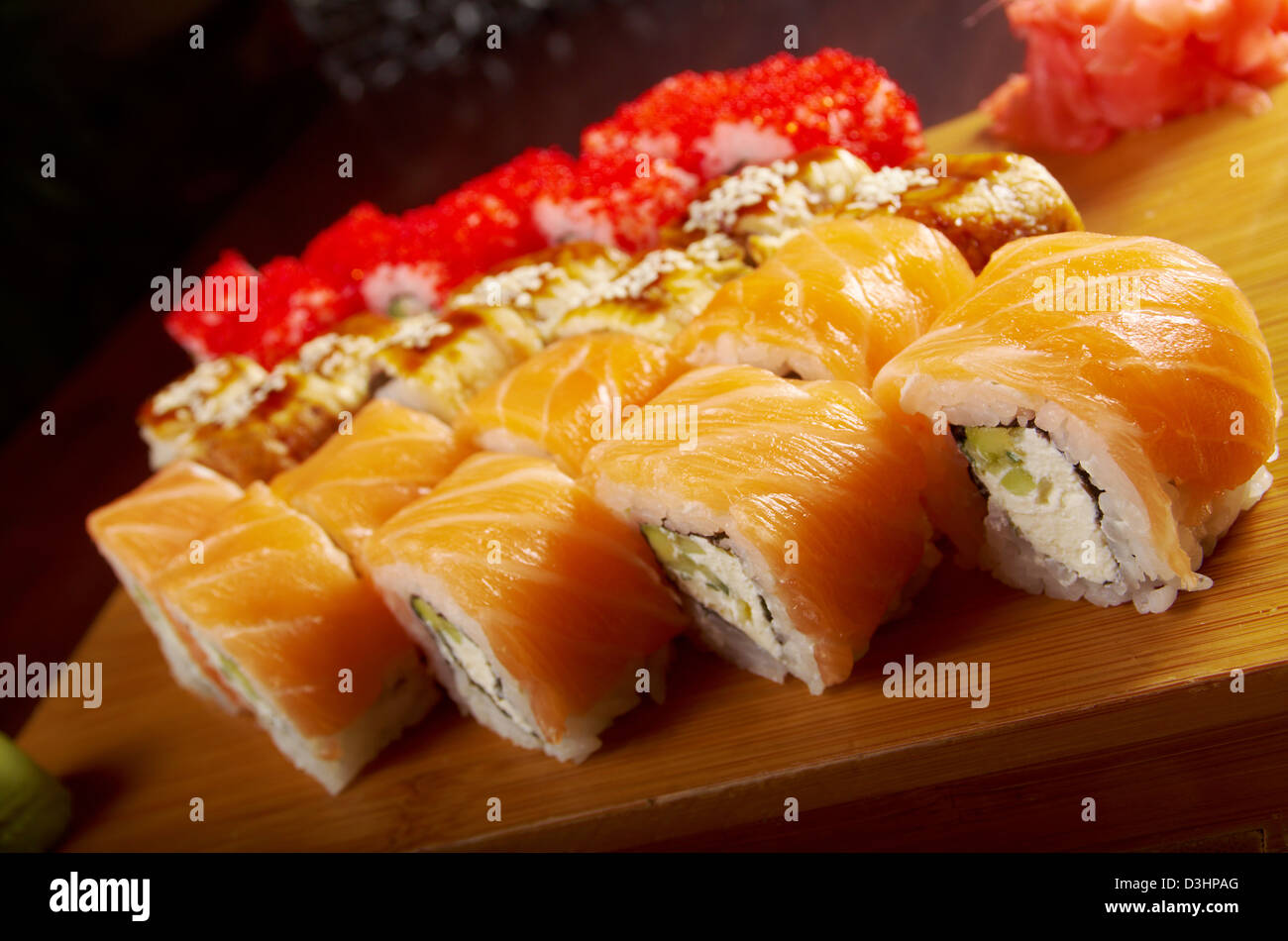 Japanese sushi traditional japanese food.Roll made of salmon Stock ...