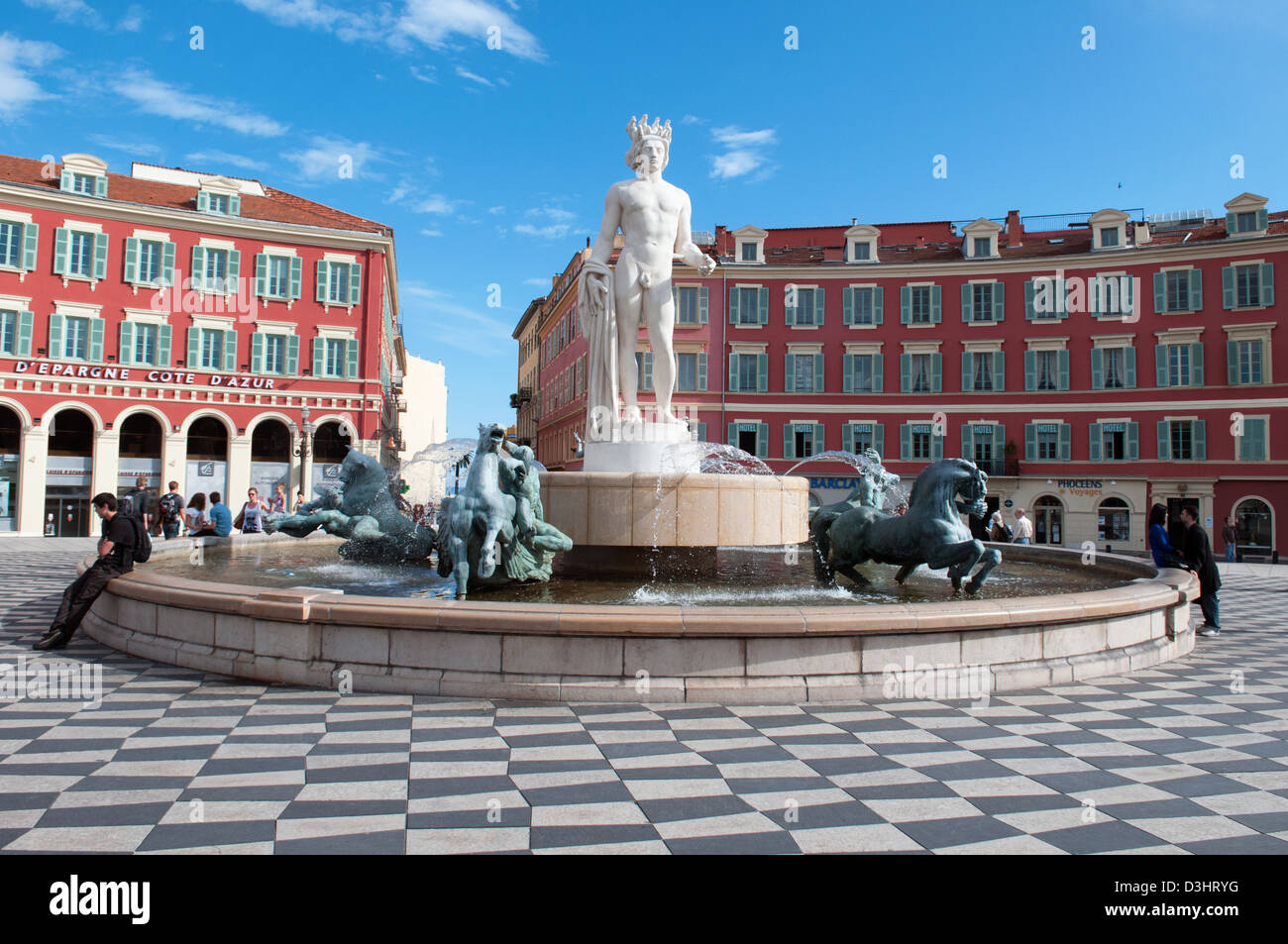 The Fountain of the sun, Massena square, city of Nice French Riviera ...