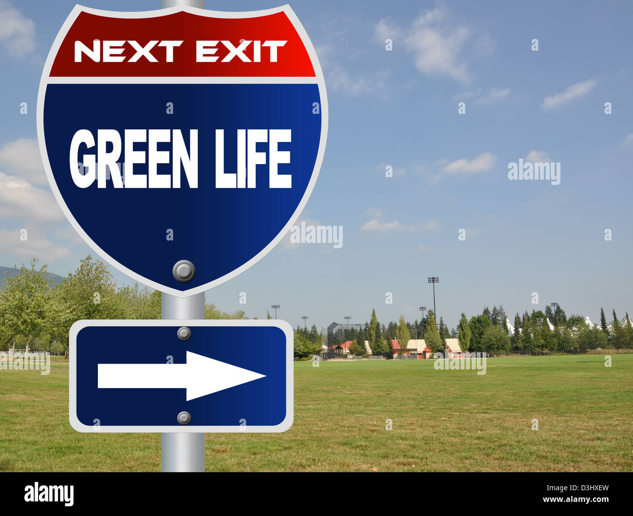 Green life road sign Stock Photo - Alamy