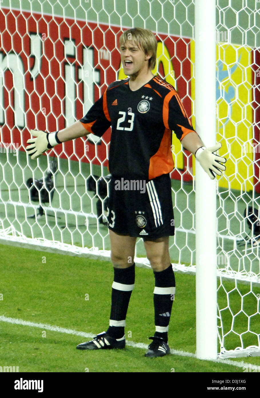 (dpa) - German goalkeeper Timo Hildebrand awaits a freekick during the ...