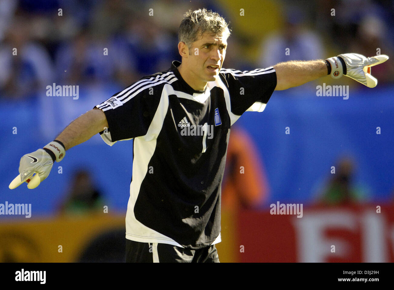 (dpa) - Greek goalkeeper Antonios Nikopolidis gesticulates during the ...