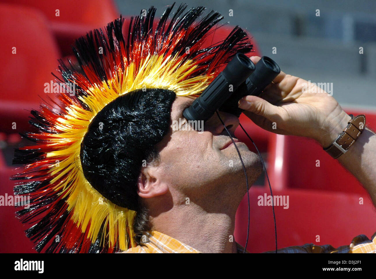 (dpa) - A German fan looks through his binocular prior to the group A ...