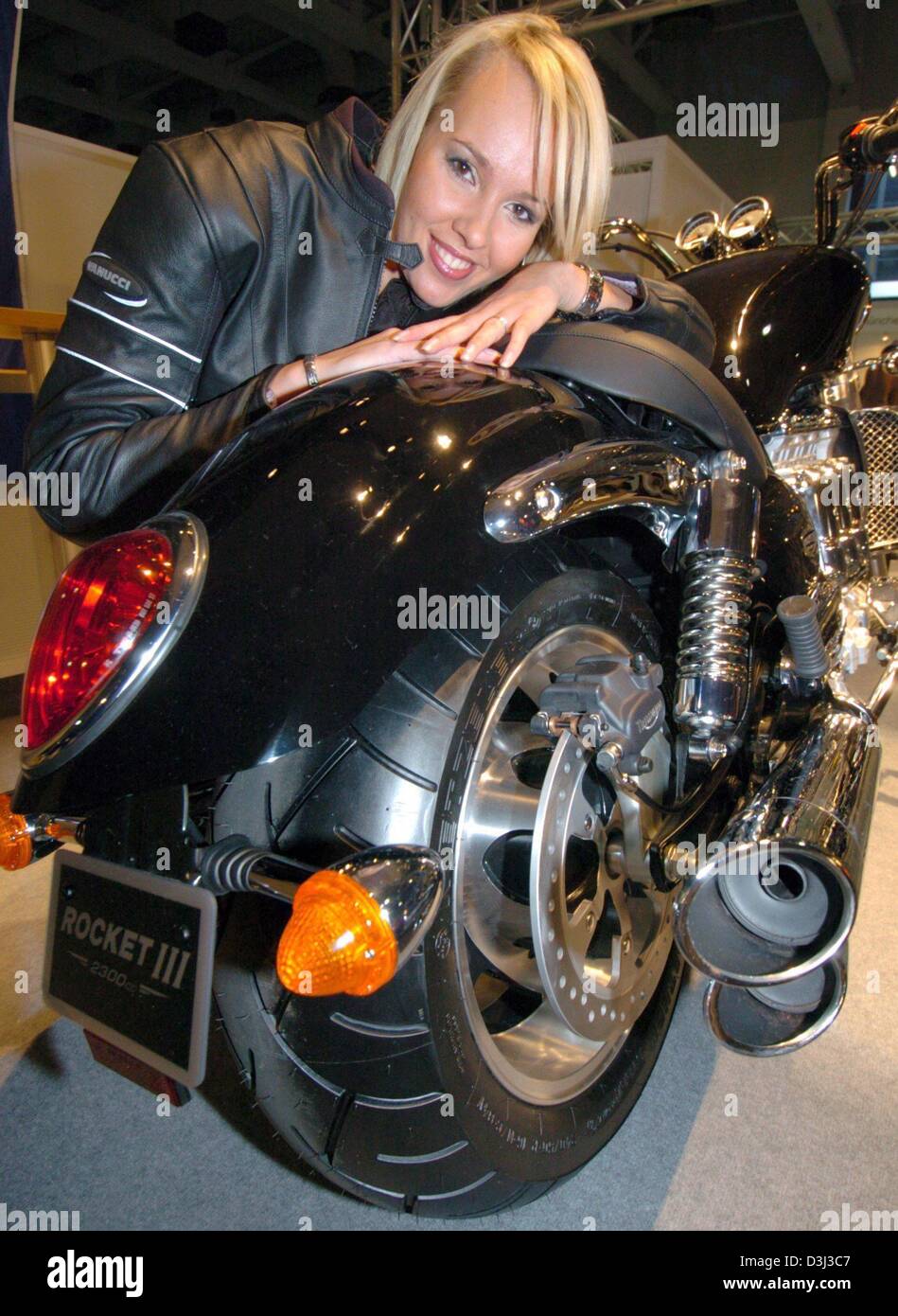 (dpa) - Jessica presents the Triumph Rocket 3 motorcycle at the 12th ...