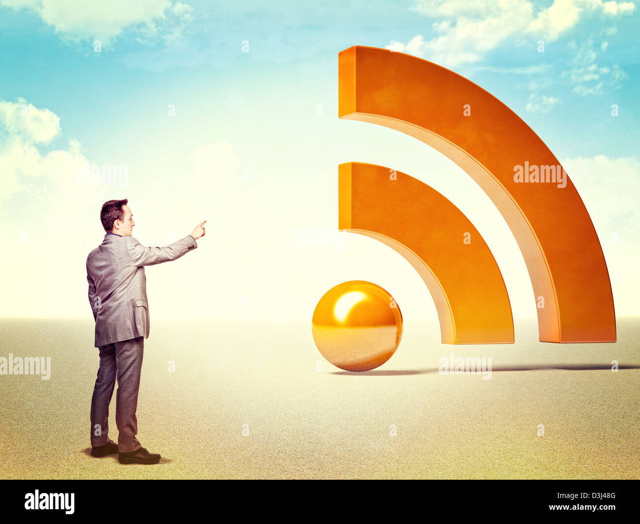 standing man look huge rss 3d symbol Stock Photo - Alamy