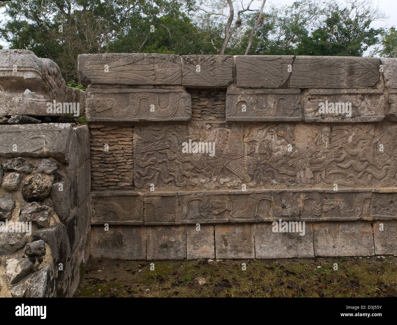The bas-relief on the wall of the ritual sites in Chichen - Itza Stock ...
