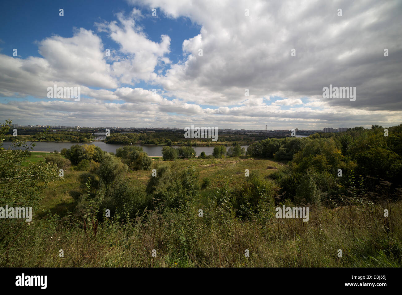 Moscow landscape with the river, vegetation and cloudy skies Stock ...