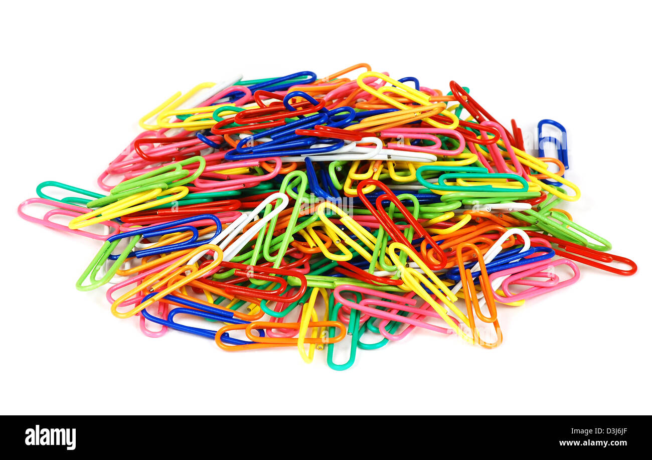 Isolated colorful pile of paper clips - good office background Stock ...