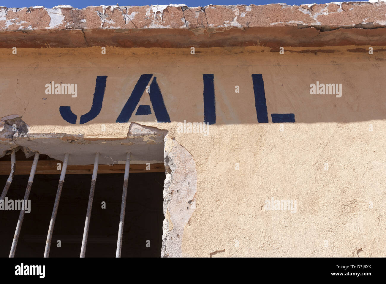 Closeup of the jail sign and bars on the old jail at Columbus New ...
