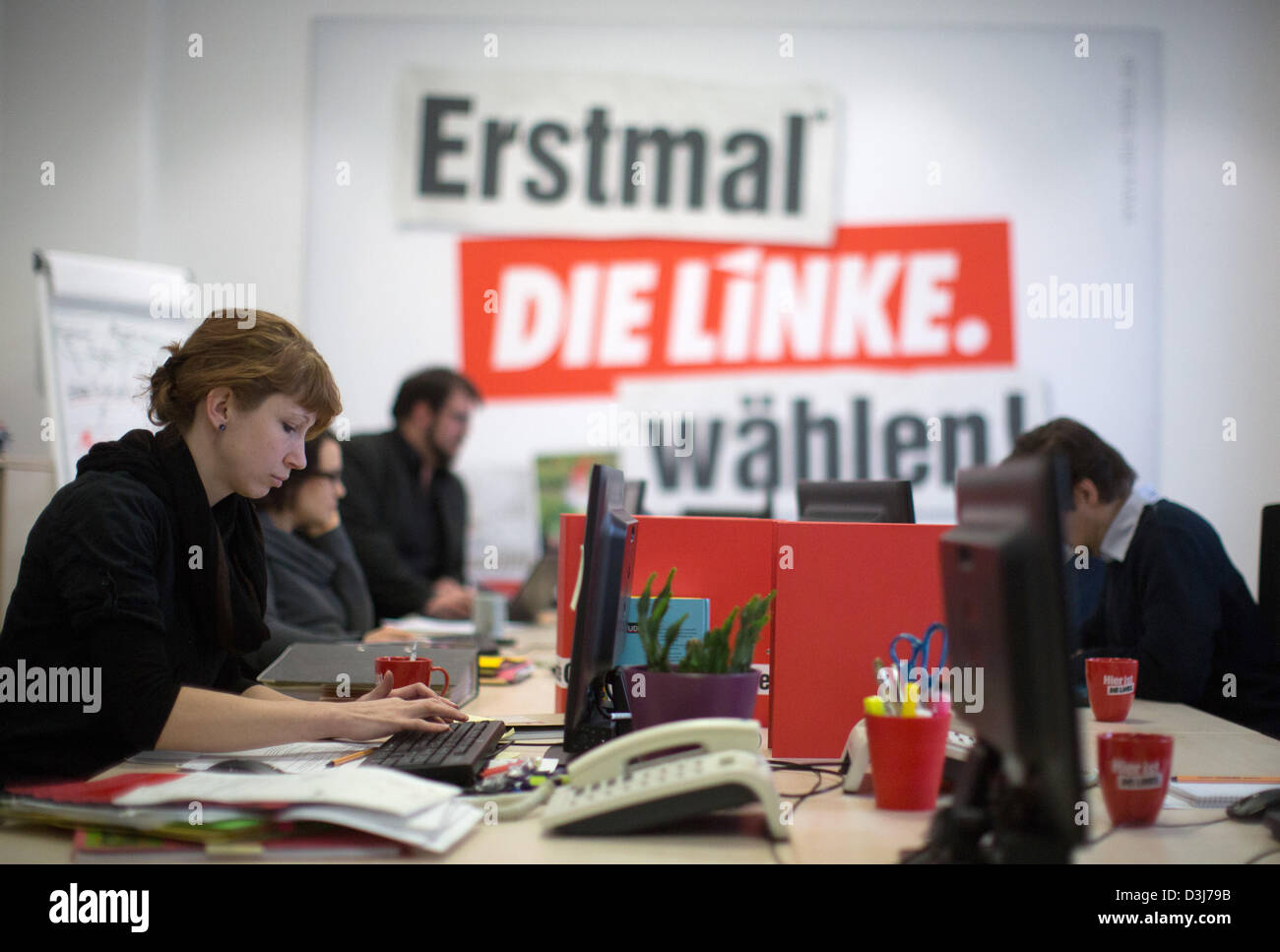 Members of the German party The Left (Die Linke) work in the party's ...