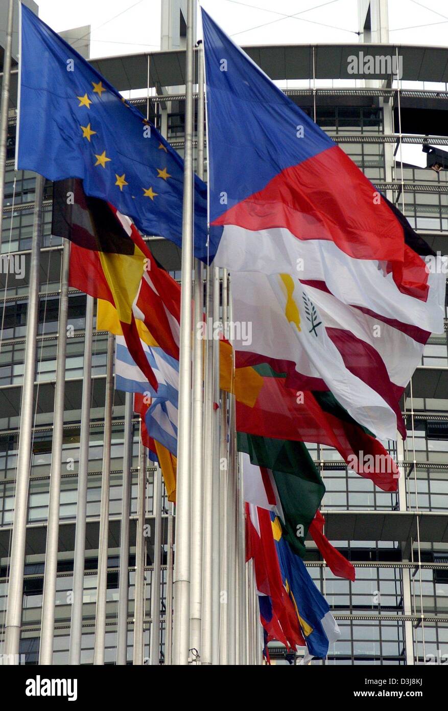 (dpa) - The national flags of the ten new accession countries to the ...