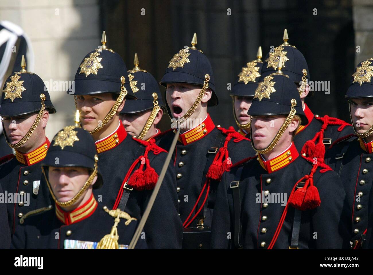 (dpa) - A member of the military honour guard yawns during the funeral ...