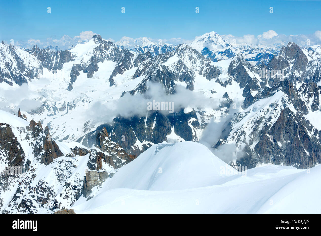 Mont Blanc mountain massif summer landscape(view from Aiguille du Midi Mount, France Stock Photo ...