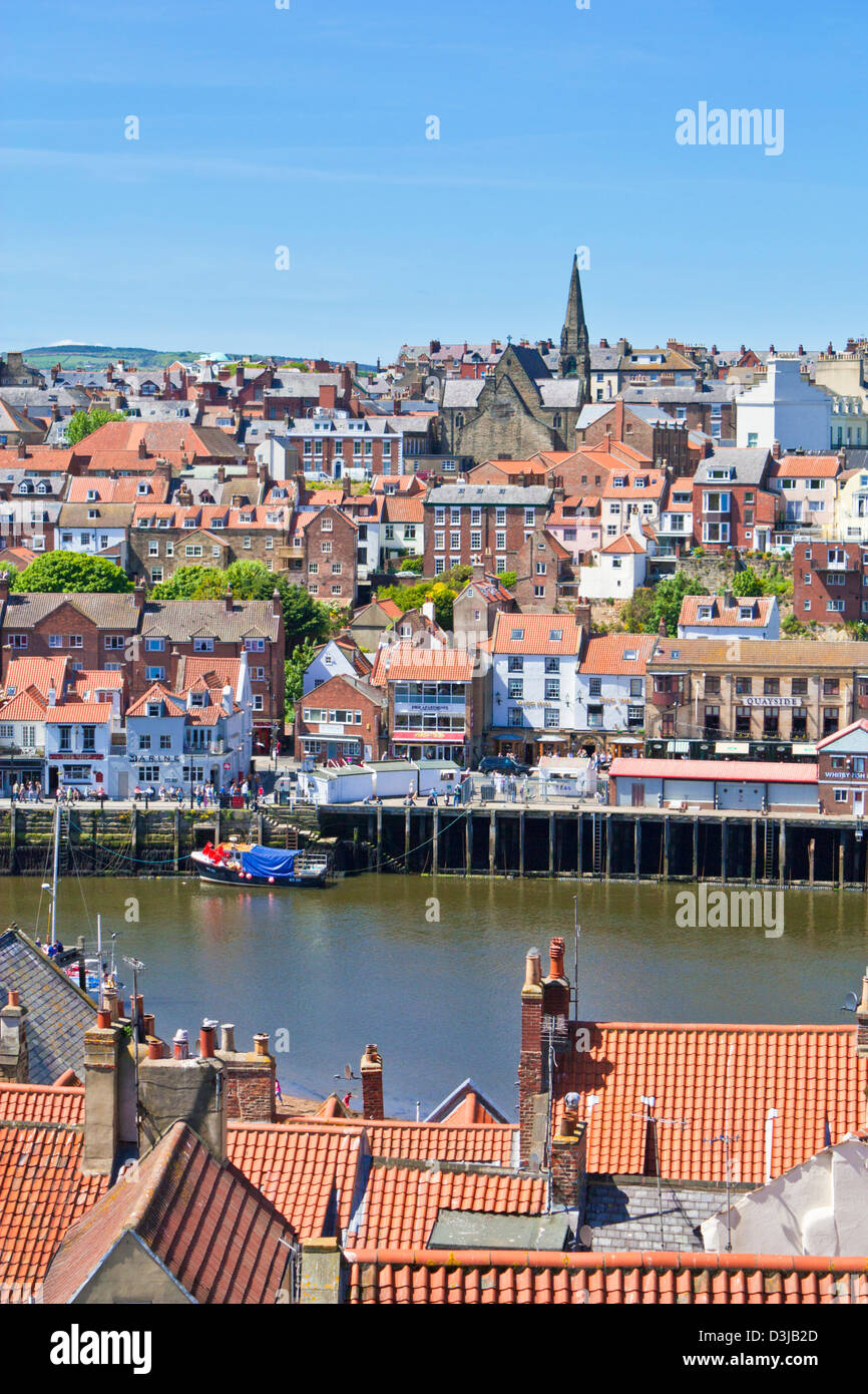 Whitby harbour quayside and fish dock North Yorkshire England UK GB EU ...