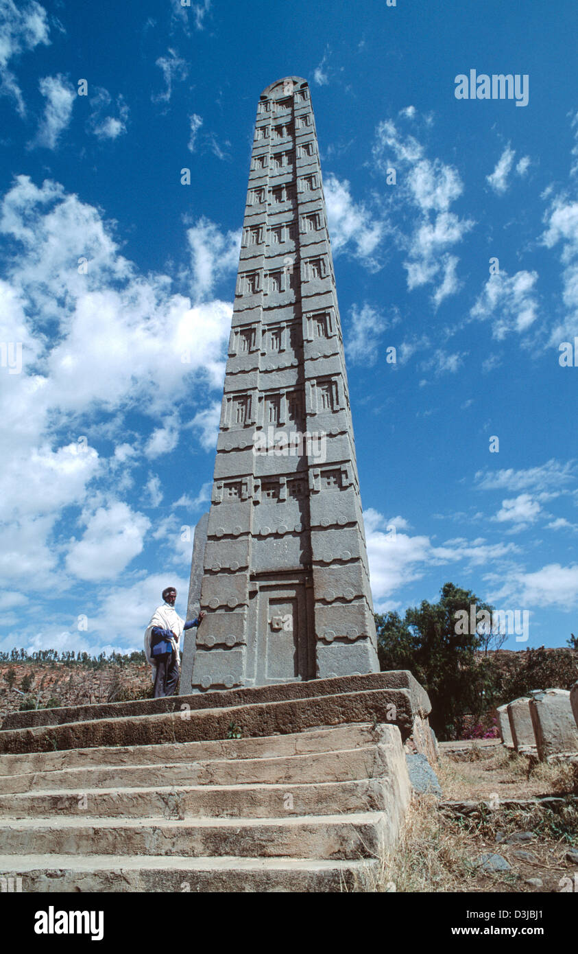 A stele or obelisk in the ancient town of Axum, Tigray, Ethiopa Stock ...