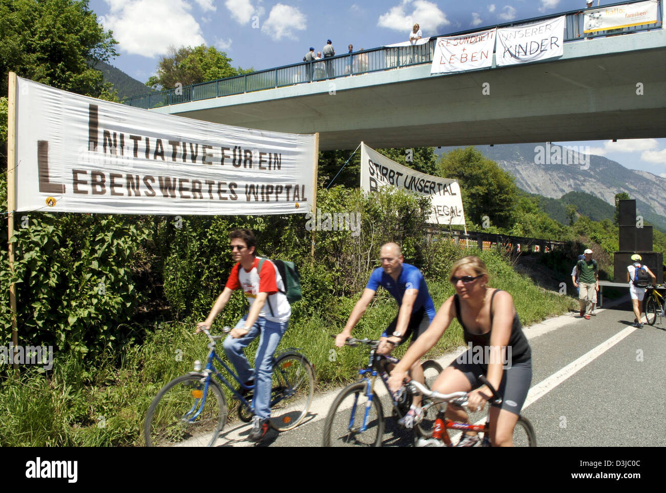 Bikers use the empty Inntal motorway A12 after it was closed, near Vomp ...
