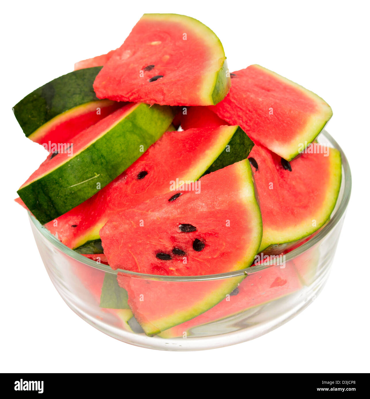 watermelon slices in transparent bowl on white Stock Photo - Alamy