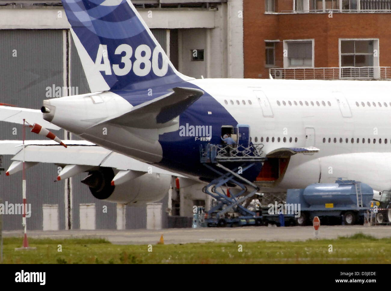 (dpa) - The prototype of the Airbus A380 stands parked near the runway ...