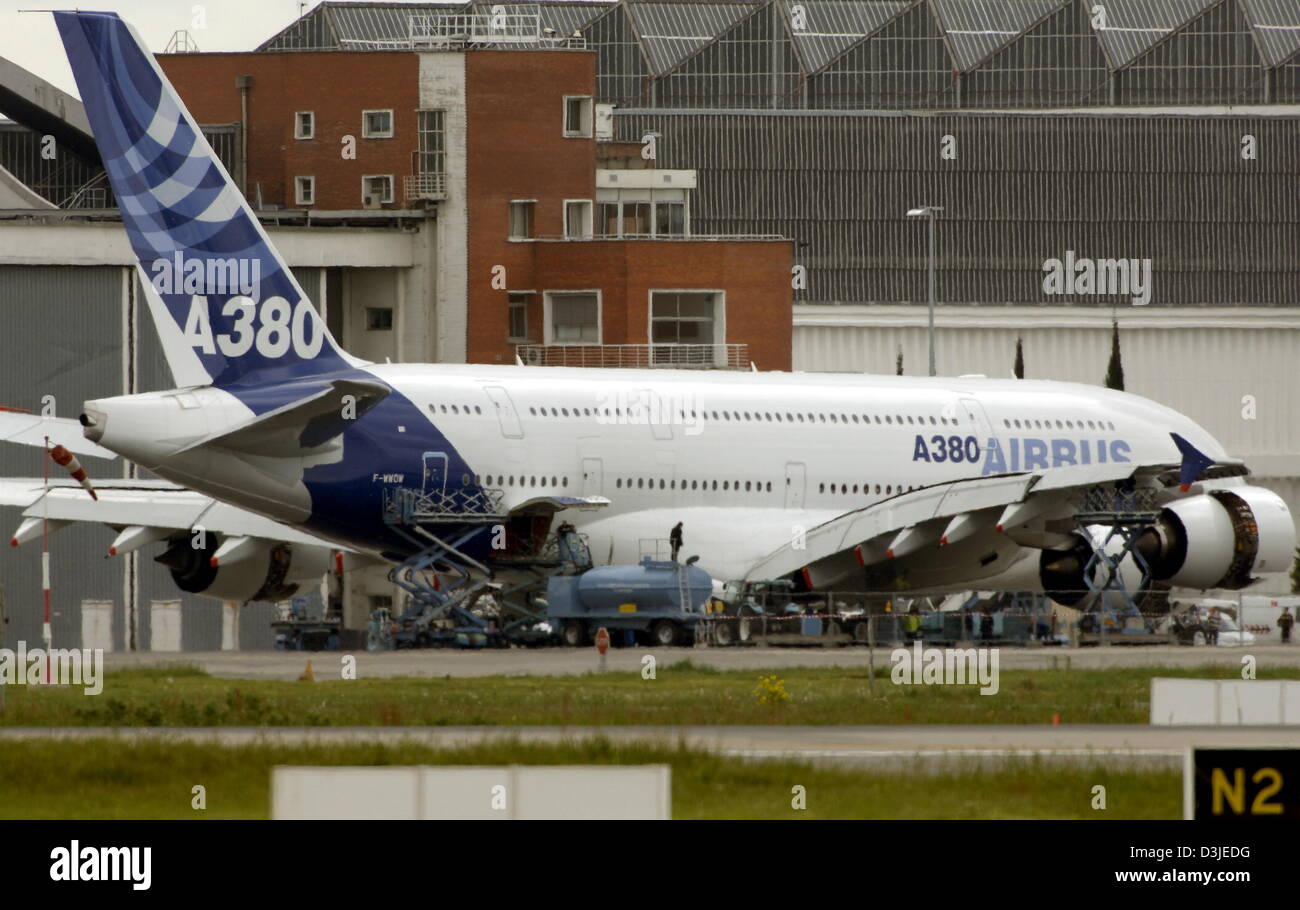 (dpa) - The prototype of the Airbus A380 stands parked near the runway ...