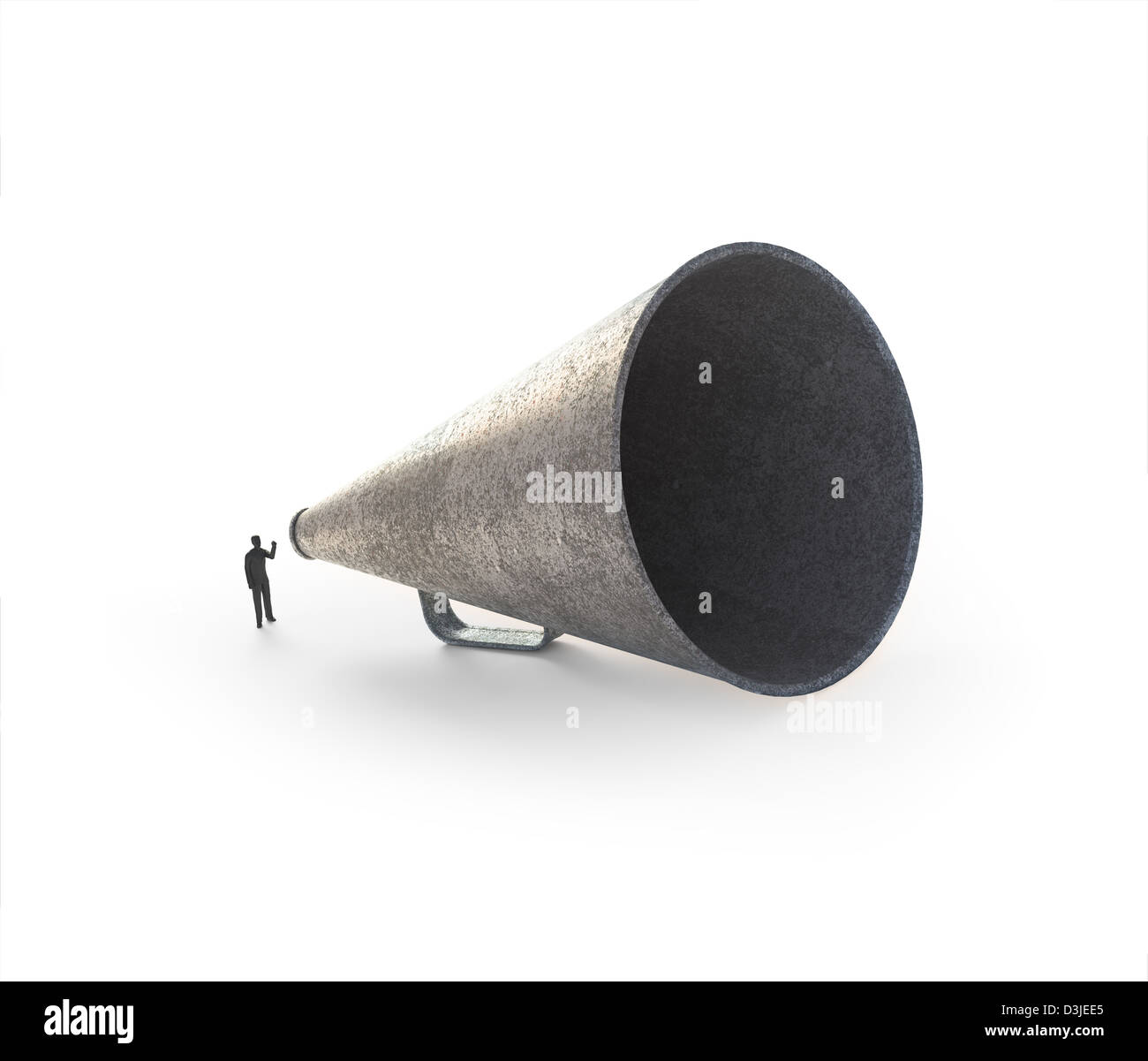 A tiny man speaking through a vintage megaphone Stock Photo - Alamy