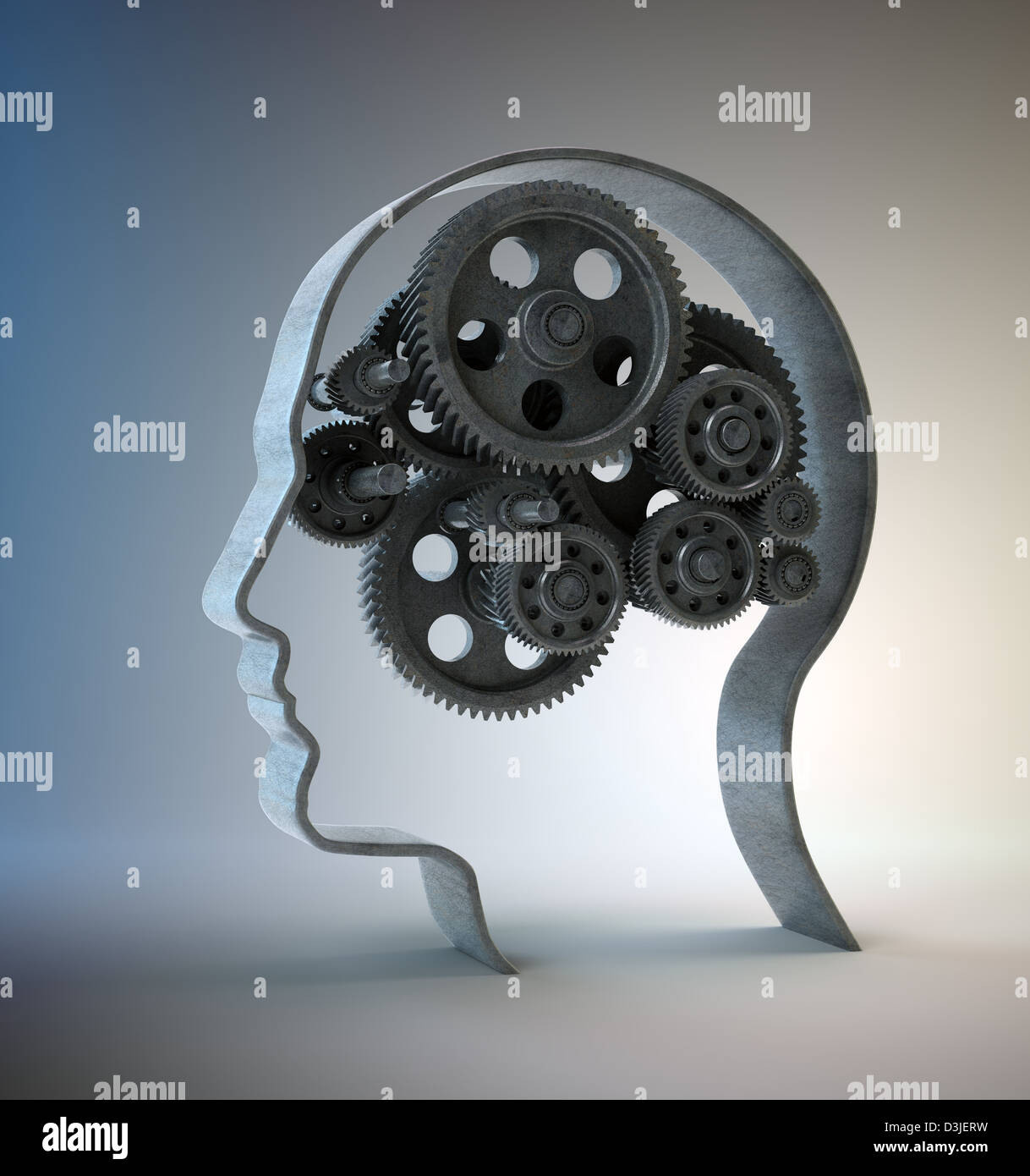 Cog wheels and gear inside a head shape -psychology and creativity ...