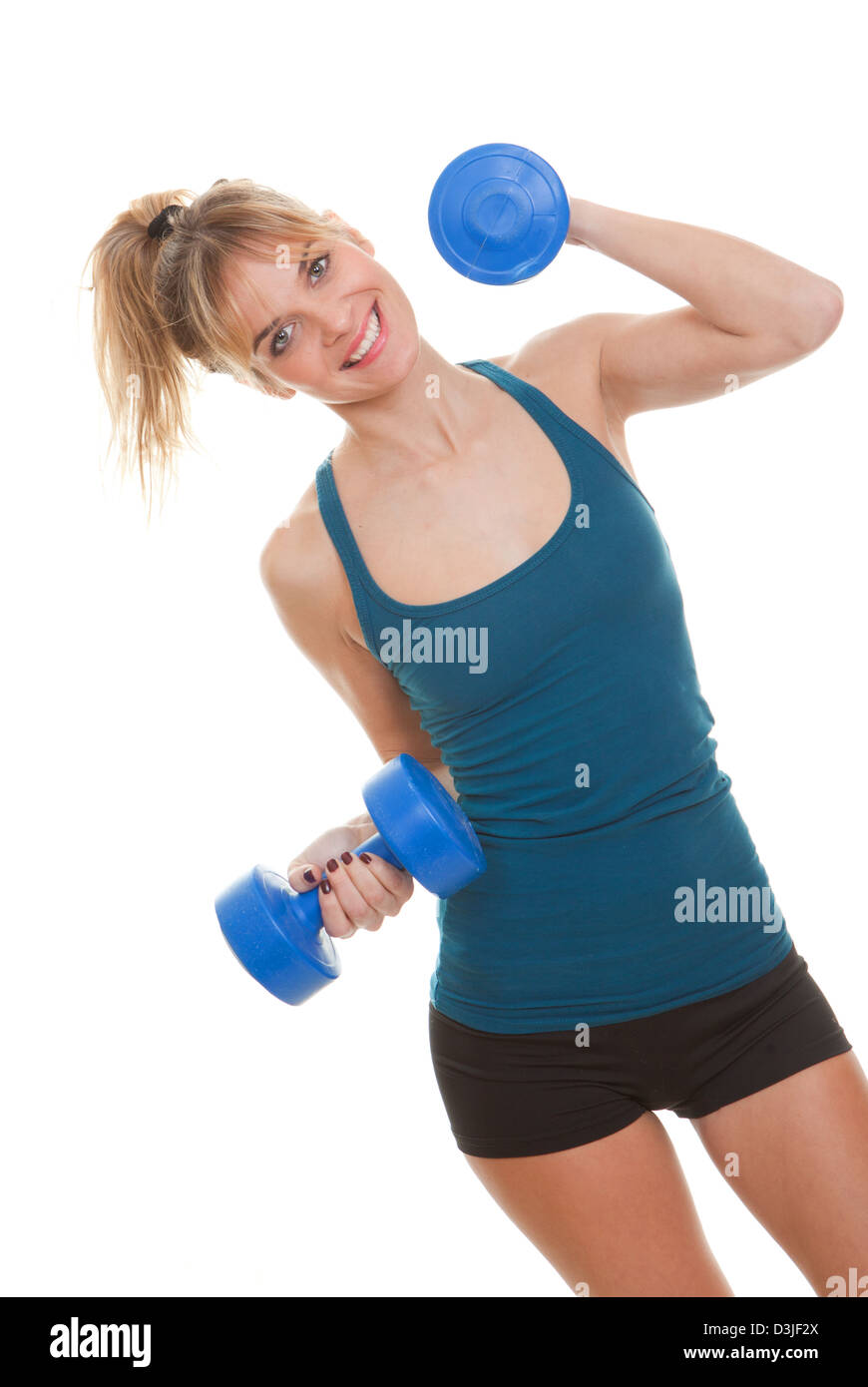 exercise woman, exercising with weights Stock Photo - Alamy