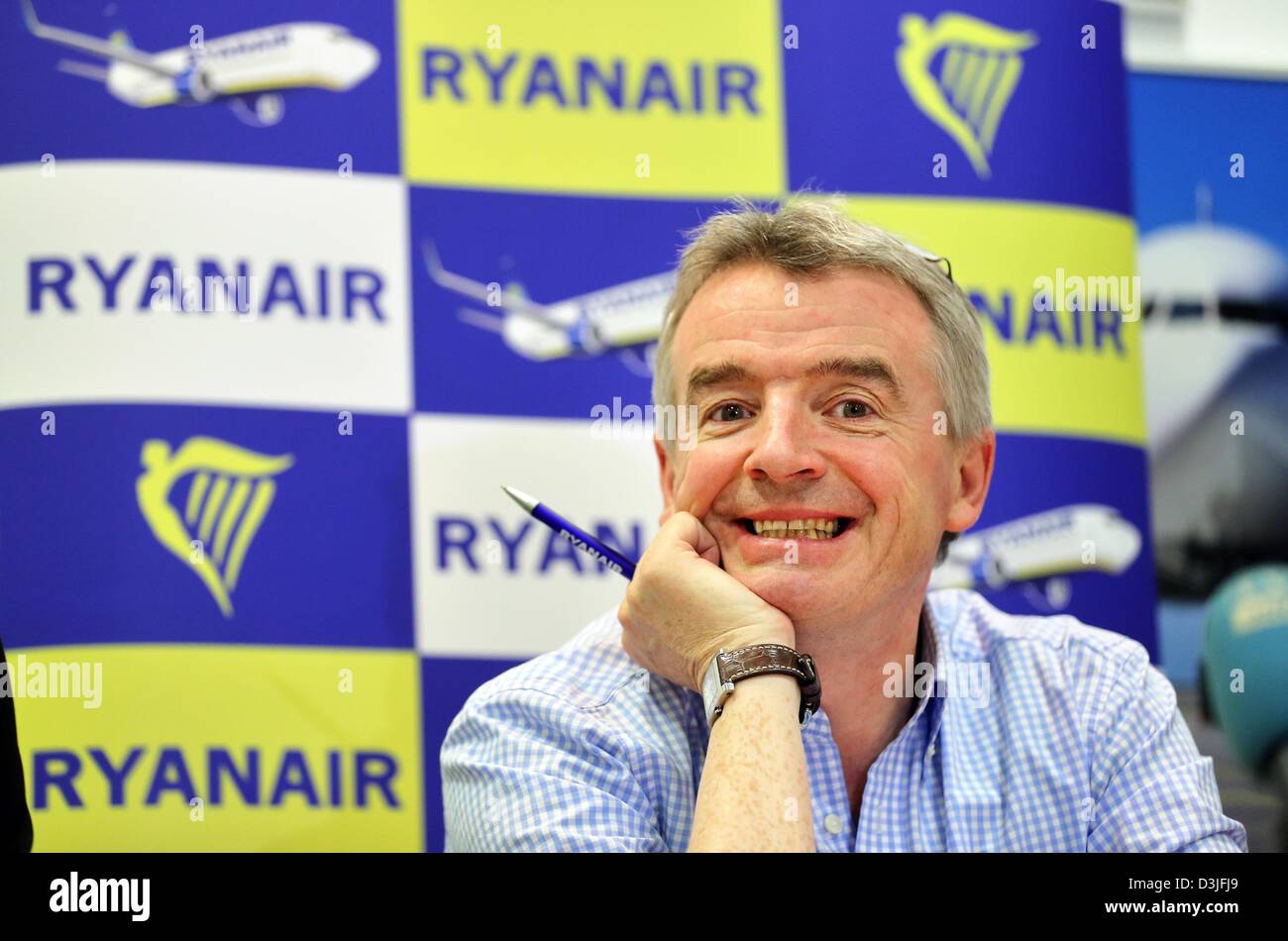 Ryanair CEO Michael O'Leary smiles at a press conference at Leipzig ...