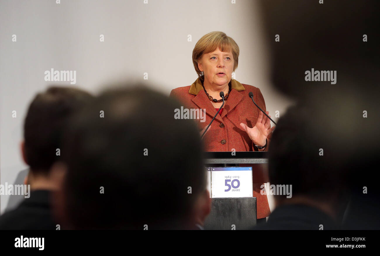 German Chancellor Angela Merkel delivers a speech during the festive ...