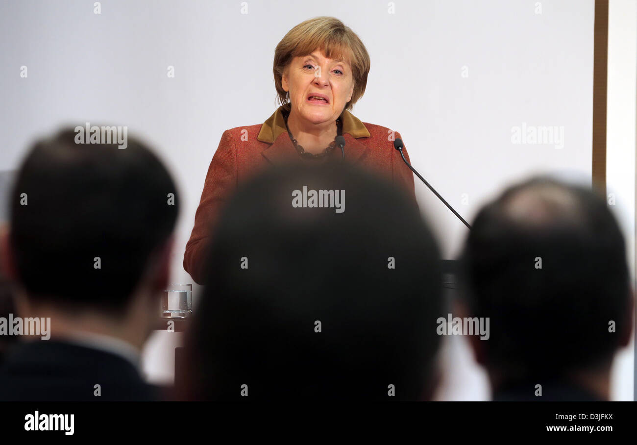 German Chancellor Angela Merkel delivers a speech during the festive ...