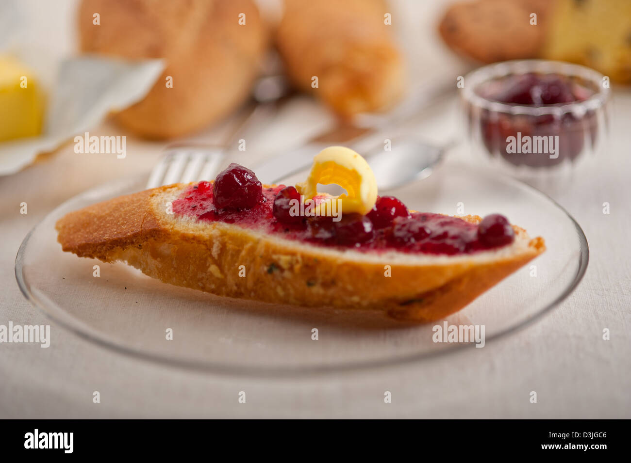 bread butter and jam classic European breakfast Stock Photo - Alamy