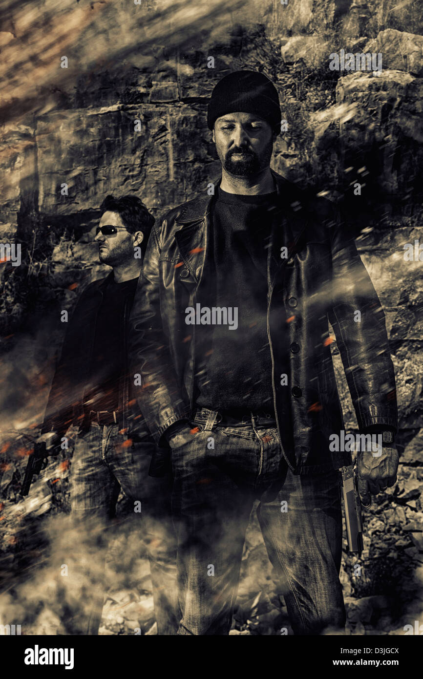 View of a group of gang members with guns Stock Photo - Alamy
