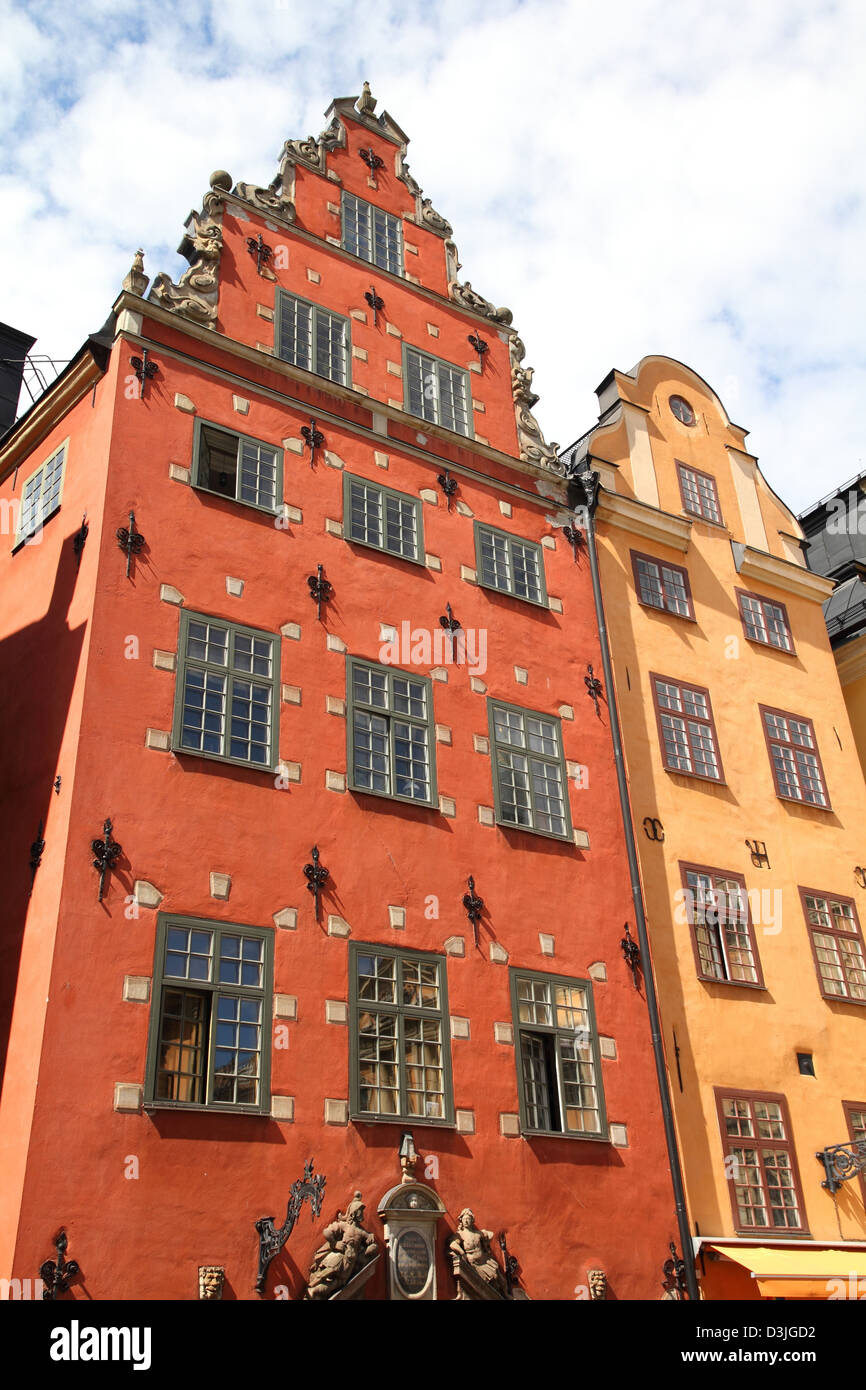 Stockholm, Sweden. Famous old buildings at Stortorget square at Gamla ...