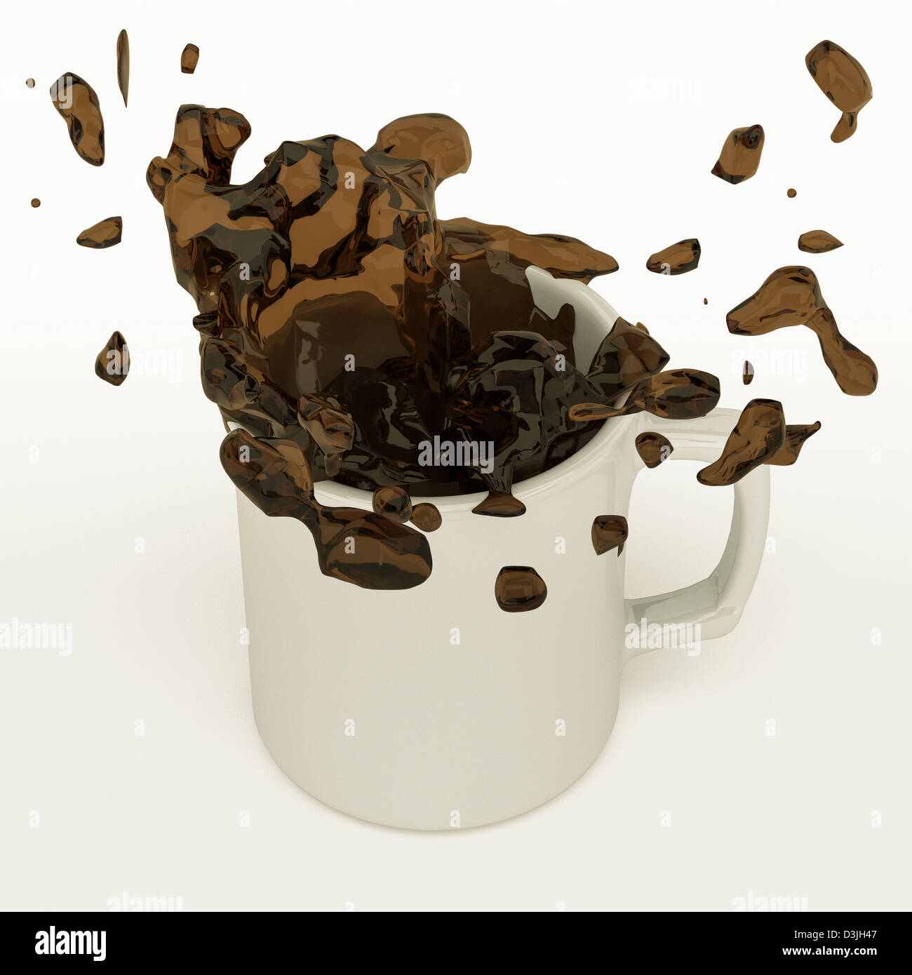 spilled coffee from a dropping mug with splash, 3d render Stock Photo ...