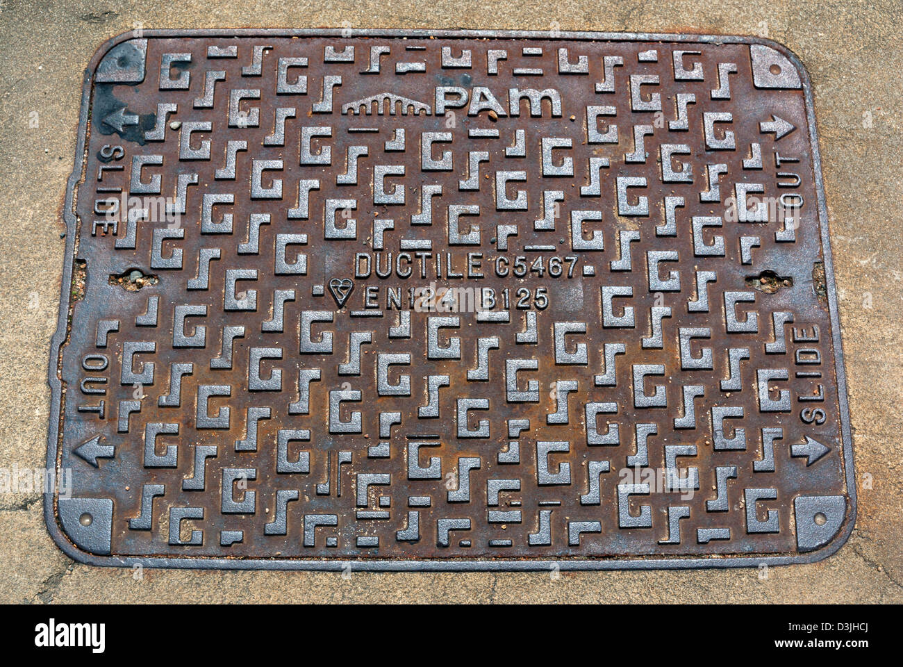 Rectangular manhole cover in St Helier, Jersey, Channel Islands Stock ...