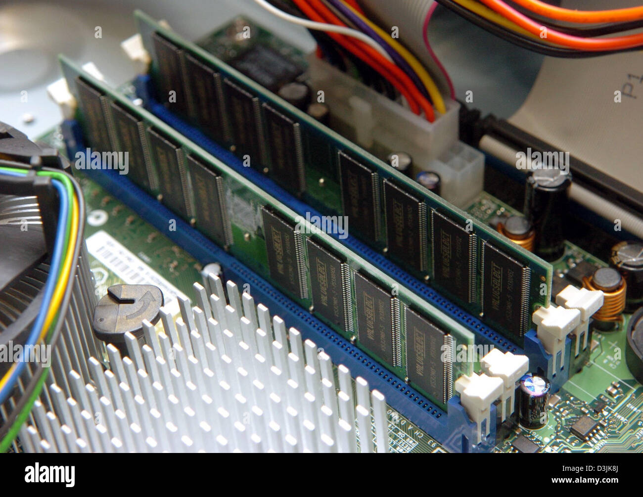 (dpa) - A view of memory slots on the motherboard of a computer ...