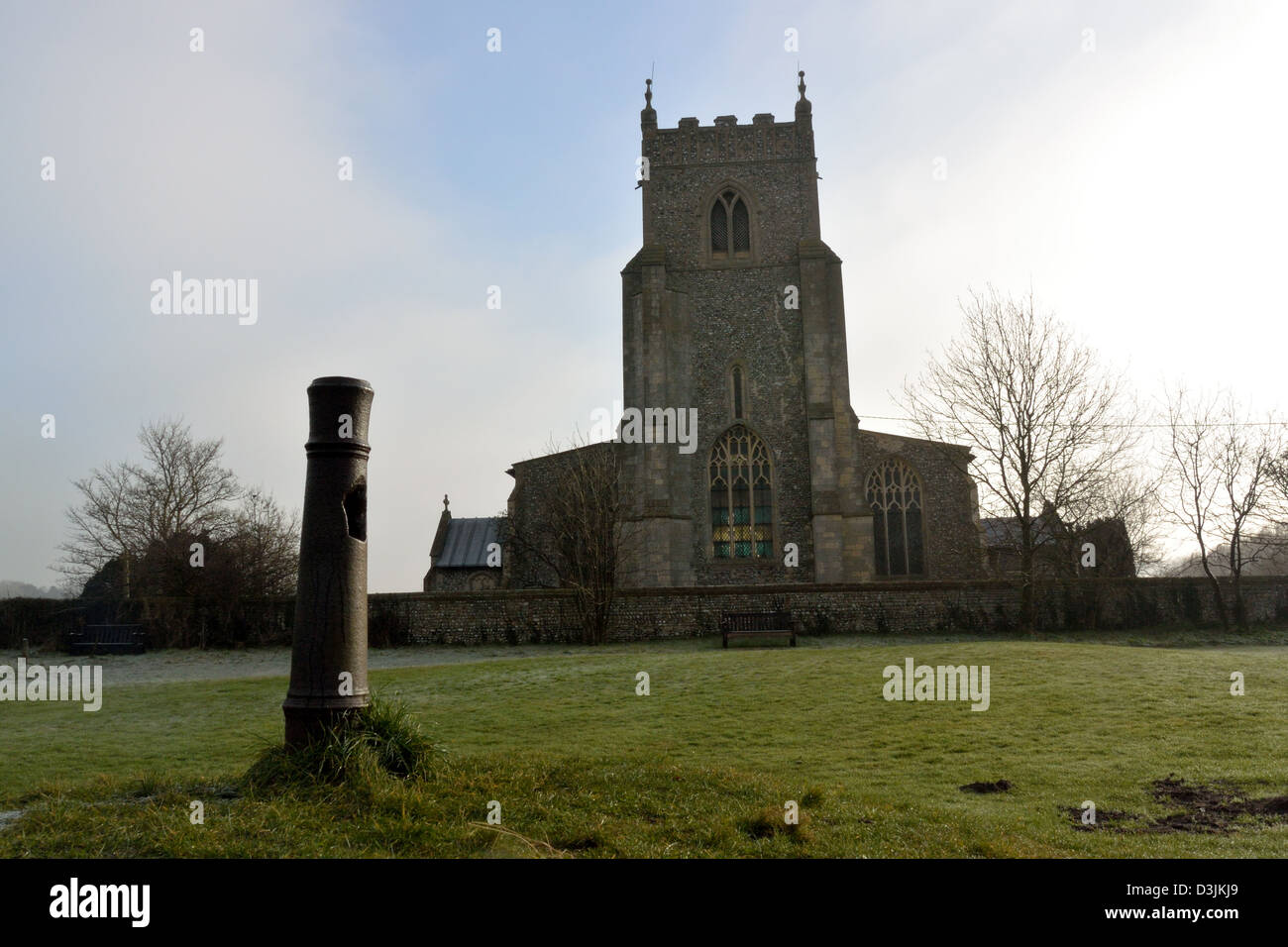 Cannon barrel on the green in front of St Mary's church, Wiveton, North ...
