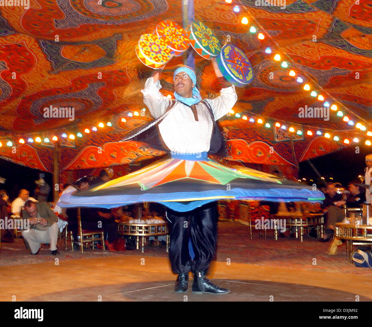 (dpa files) - A dancing dervish performs for tourists during a folklore ...
