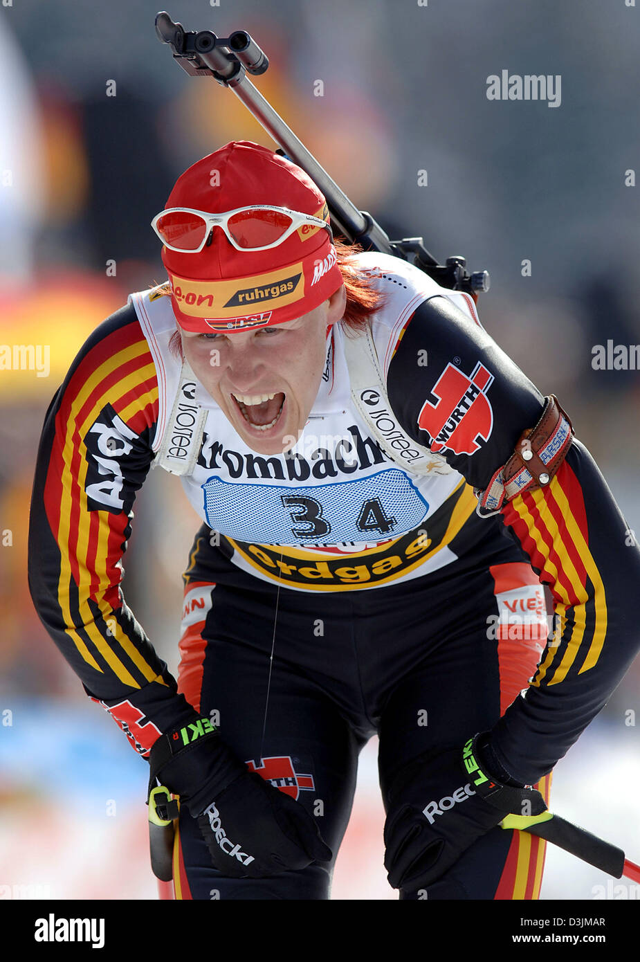 (dpa) - German Kati Wilhelm is completely exhausted when she reaches ...