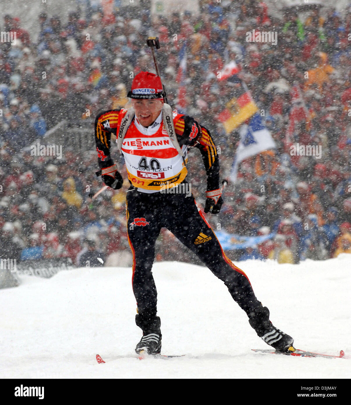 (dpa) - German biathlete Michael Greis on his way to finish second and ...