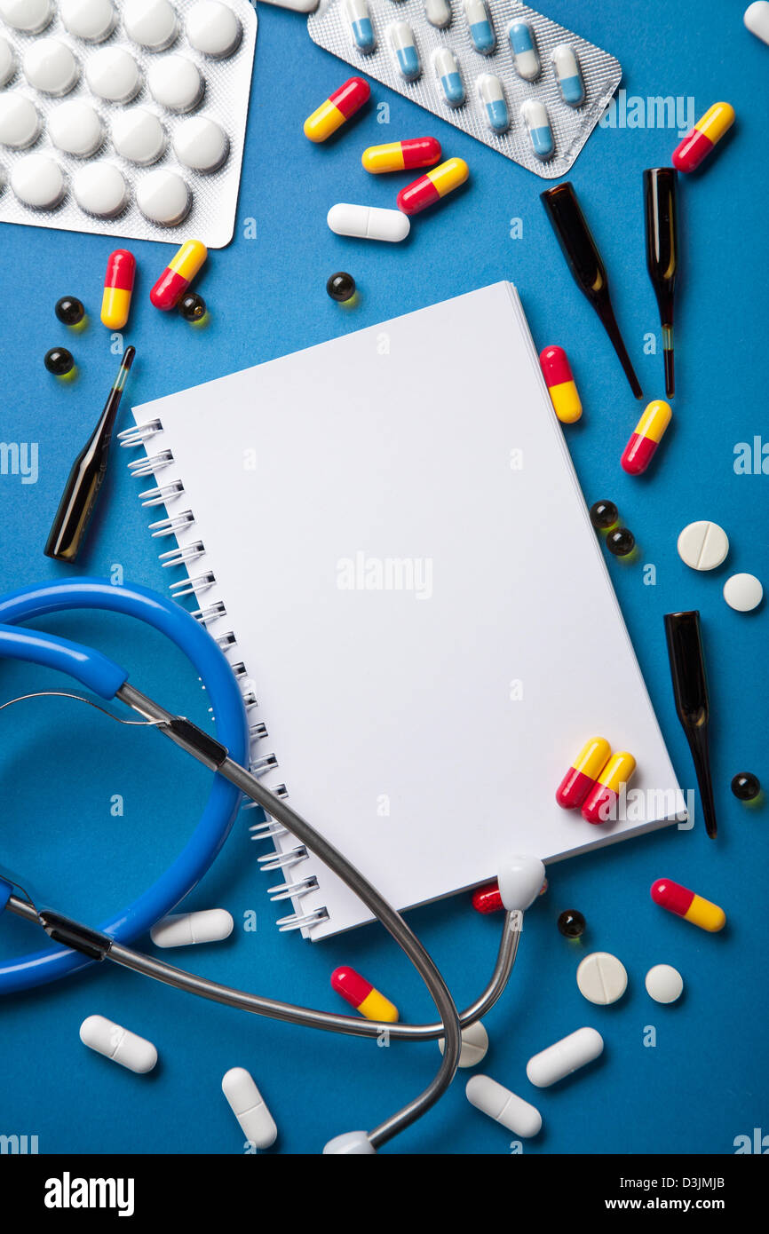 medical background with notebook Stock Photo - Alamy