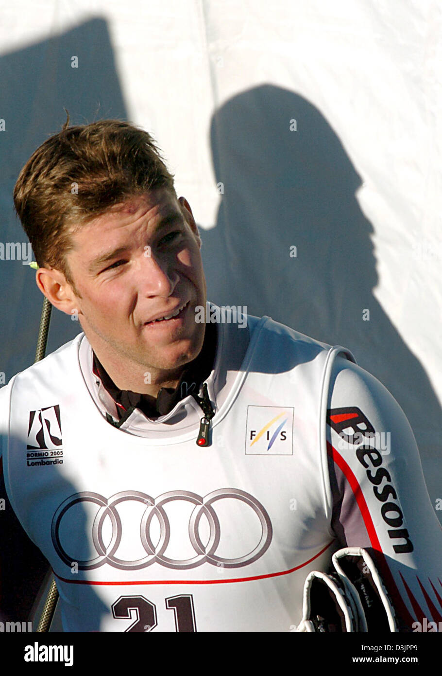 (dpa) - Austrian skier Benjamin Raich looks concentrated after his ...