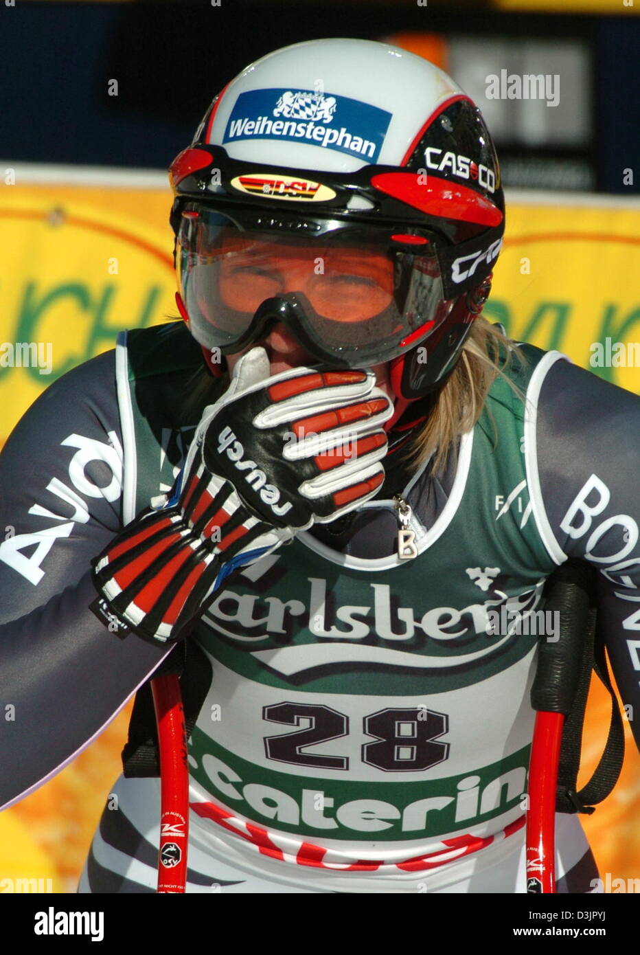 (dpa) - German skier Hilde Gerg looks angered after taking 13th place ...