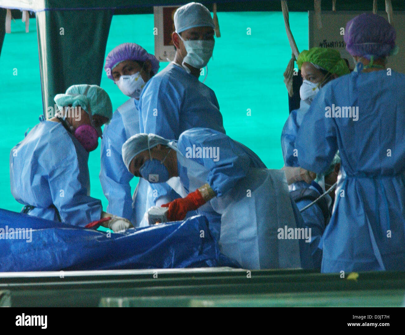 (dpa) - Forensic pathologists take DNA samples from victims of the ...