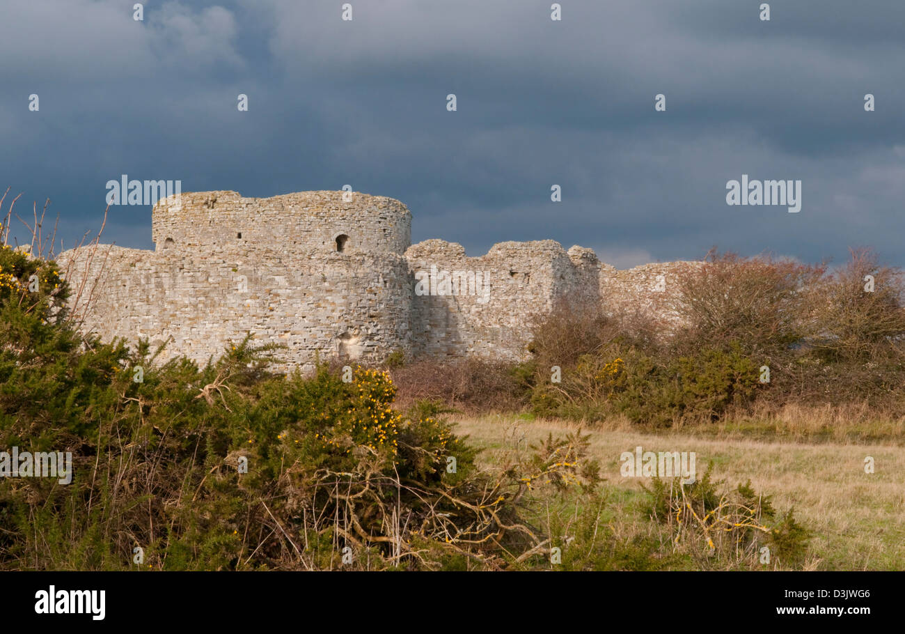 Camber Castle, Rye, East Sussex in sunshine with rolling storm clouds ...
