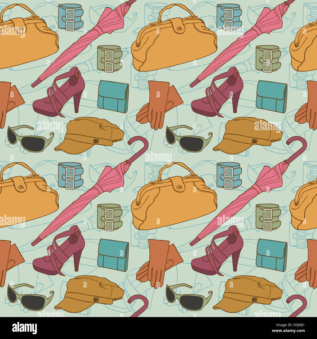 Hand drawn clothes pattern in retro style Stock Photo - Alamy