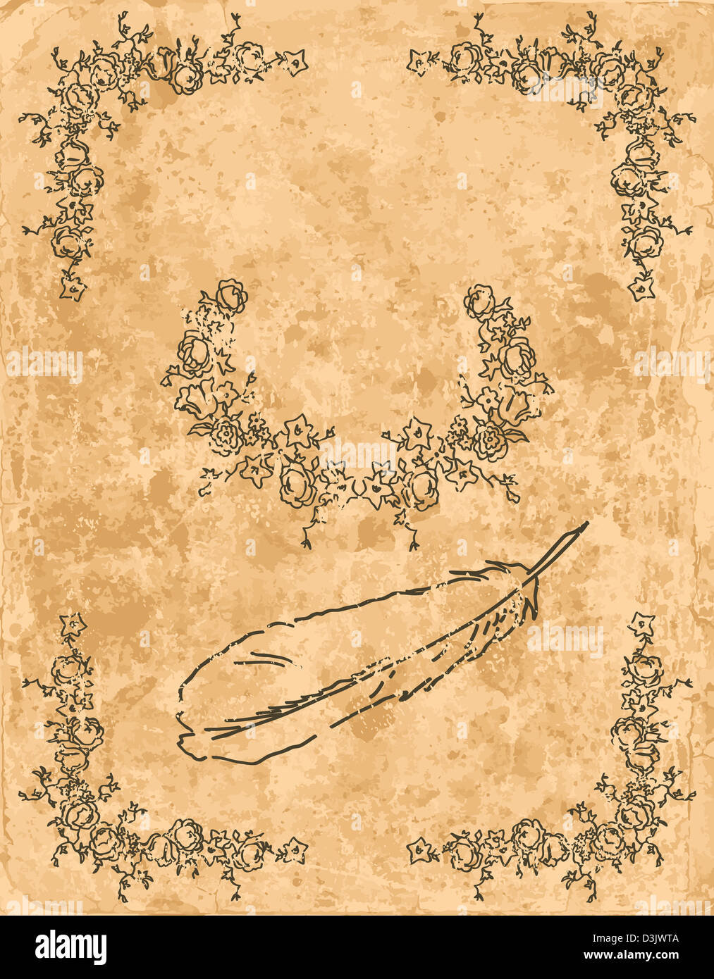 Vintage design elements on old paper sheet Stock Photo - Alamy