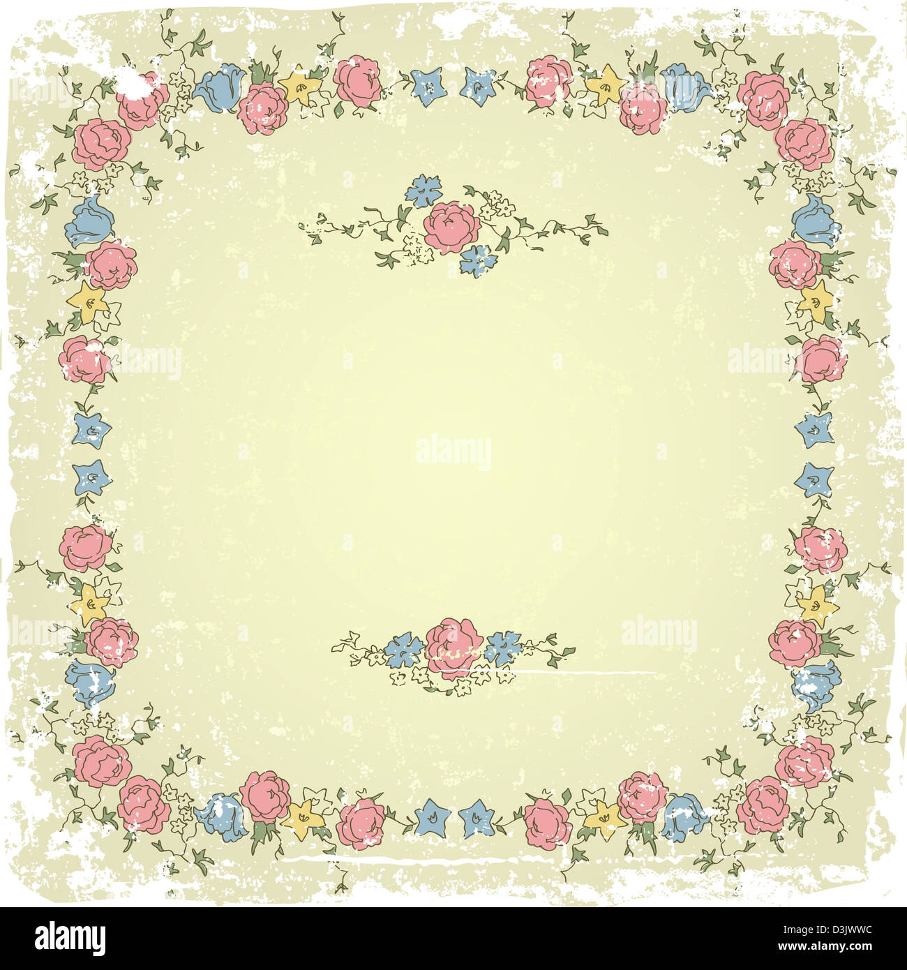 Vintage floral design elements on old paper sheet with grunge texture ...