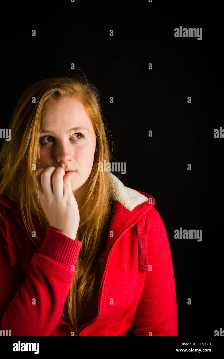 A shy nervous 16, 17 year old red haired freckle faced teenage girl ...
