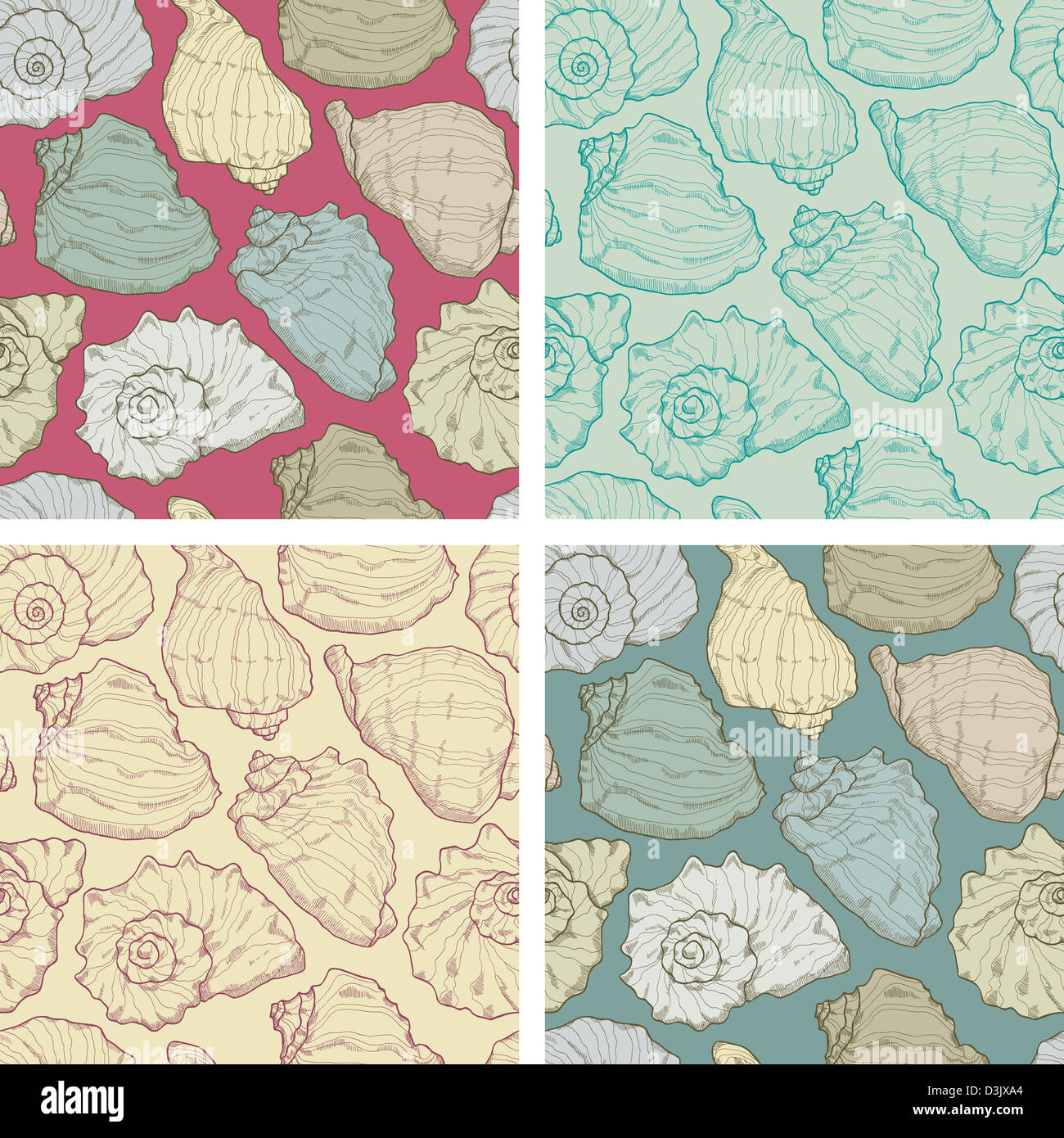 Four hand drawing seashell patterns Stock Photo - Alamy
